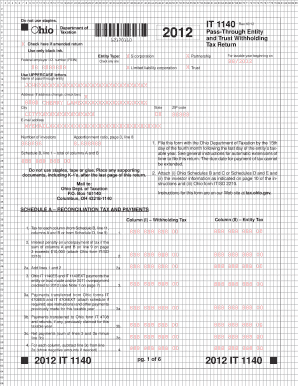 Fillable Online IT 1140 Rev.10/12 2012 Pass-Through Entity 12170110 and ...