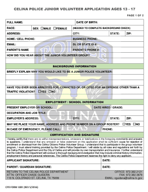 Fillable Online 1081JUNIOR POLICE VOLUNTEER APPLICATION Fax Email Print ...