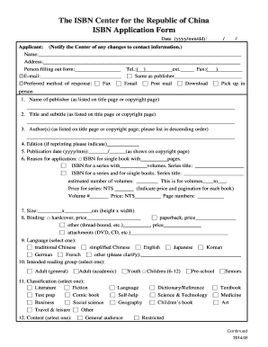 Fillable Online The ISBN Center for the Republic of China ISBN ...