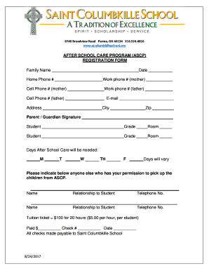 Fillable Online AFTER SCHOOL CARE PROGRAM (ASCP) REGISTRATION FORM ...
