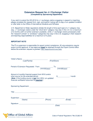 Fillable Online Extension Request for J-1 Exchange Visitor Fax Email Print - pdfFiller