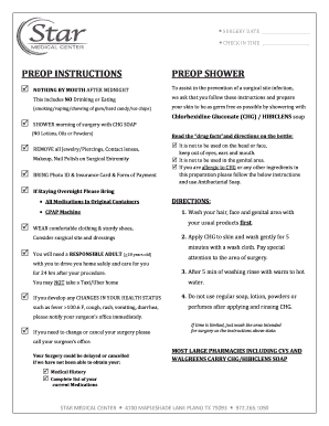 Fillable Online preop instructions preop shower - Star Medical Center ...