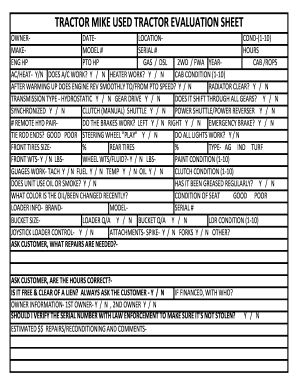 Fillable Online tractor mike used tractor evaluation sheet - Ask ...