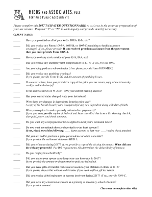 Fillable Online Taxpayer Questionnaire - Hibbs and Associates, PLLC Fax ...