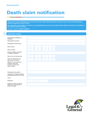 Fillable Online death claim notification form (PDF: 102KB) - Legal ...
