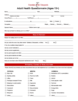 Fillable Online Adult Health Questionnaire (Ages 13+) - elcmn.com Fax ...