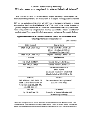 Fillable Online medical school prerequisites.doc Fax Email Print ...