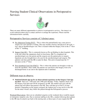 Fillable Online Nursing Student Clinical Observations in Perioperative ...