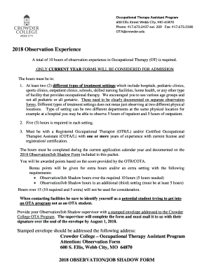 Fillable Online 2018 OTA Observation form packet - Crowder College Fax ...