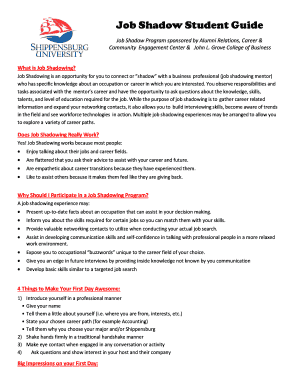 Fillable Online Job Shadow Student Guide - ship.edu Fax Email Print ...