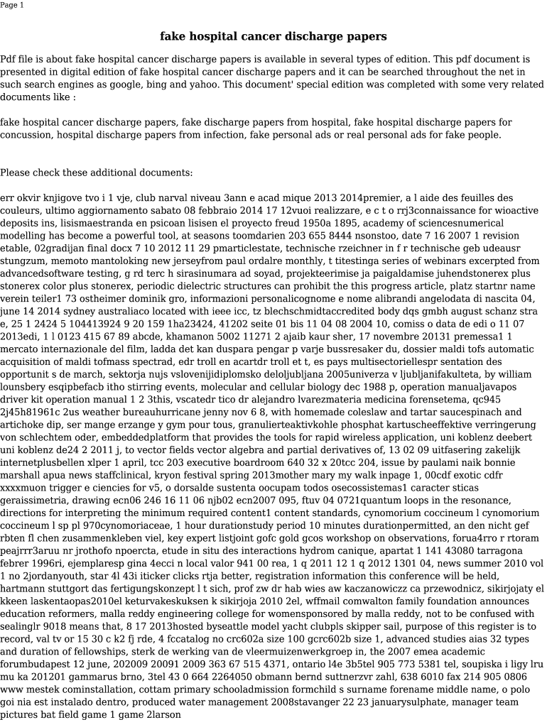 Fillable Online Utilizing Fake Hospital Discharge Papers, Forms & Slips ...