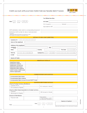Fillable Online Application for Outward Remittance - Form A2 - IDFC ...