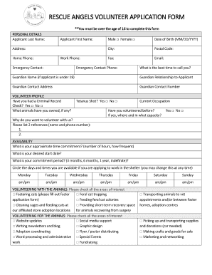 Fillable Online RESCUE ANGELS VOLUNTEER APPLICATION FORM Fax Email ...