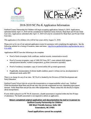 Fillable Online 2018-2019 NC Pre-K Application Information - Guilford ...