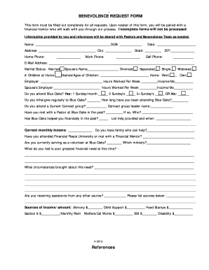 Fillable Online BENEVOLENCE REQUEST FORM - Blue Oaks Church Fax Email ...