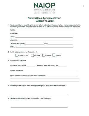 Fillable Online Nominations Agreement Form Consent to Serve - NAIOP ...