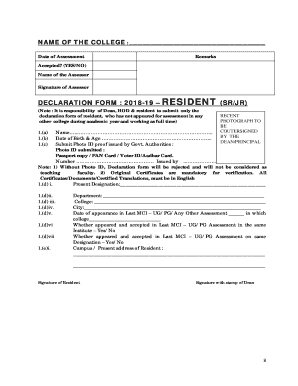 Fillable Online DECLARATION FORM : 2018-19 RESIDENT (SR/JR) Fax Email ...