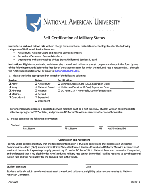 Fillable Online Self-Certification of Military Status - NAU Military ...