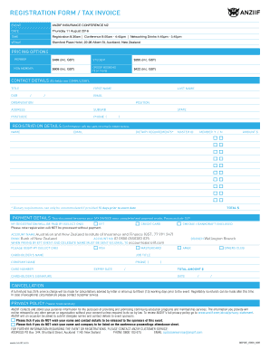 Fillable Online REGISTRATION FORM / TAX INVOICE - ANZIIF Fax Email Print - pdfFiller