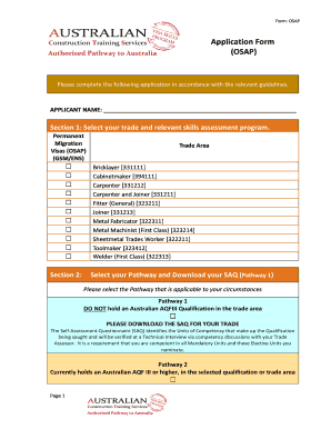 Fillable Online Application Form (OSAP) - Australian Visa Skills Fax ...