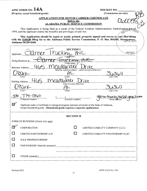 Fillable Online APPLICATION FOR MOTOR CARRIER CERT Fax Email Print ...