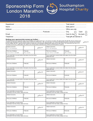 Fillable Online Sponsorship Form London Marathon 2018 - Southampton ...
