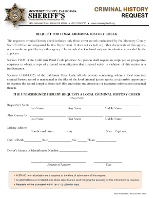 Fillable Online REQUEST FOR LOCAL CRIMINAL HISTORY CHECK Fax Email ...