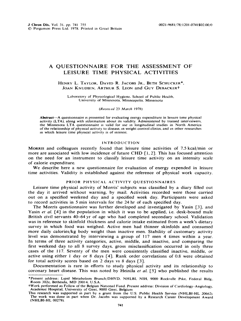 Fillable Online A questionnaire for the assessment of leisure time ...