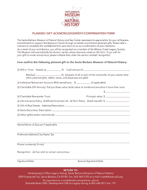 Fillable Online planned gift acknowledgement/confirmation form - Planned Giving Fax Email Print ...
