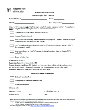 Fillable Online **CBE Registration OR Transfer Request High School Fax ...