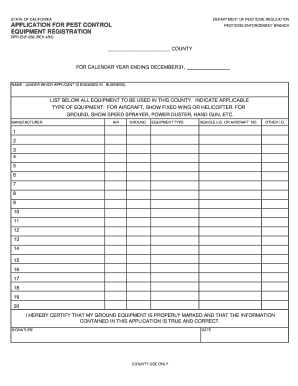Fillable Online Pest Control Equipment Registration Form Fax Email ...