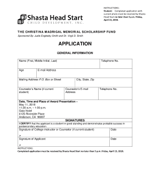 Fillable Online application - Shasta Head Start Fax Email Print - pdfFiller