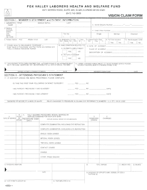 Fillable Online vision claim form - Fox Valley Laborers Fax Email Print ...