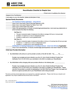 Fillable Online Recertification Checklist for Respite Care Fax Email ...