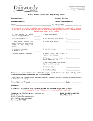 Fillable Online Hotel Motel Excise Tax Reporting Form Fax Email Print ...
