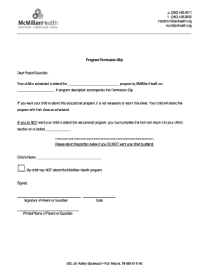 Fillable Online Program Permission Slip Fax Email Print - pdfFiller