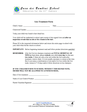 Fillable Online HEAD LICE TREATMENT CHECKLIST Fax Email Print - pdfFiller