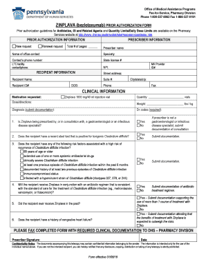 Fillable Online ZINPLAVA (bezlotoxumab) PRIOR AUTHORIZATION FORM Fax ...