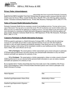 Fillable Online HIPAA, PHI Notice & HIE - Peninsula Community Health ...