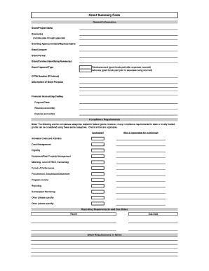 Fillable Online Grant Summary Form.xlsx Fax Email Print - pdfFiller
