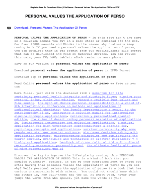 Fillable Online Personal Values The Application Of Perso. Personal ...