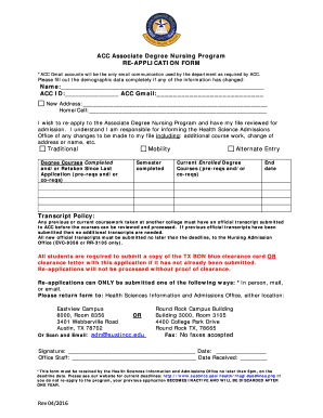 Fillable Online www2 austincc ACC Associate Degree Nursing Program RE ...