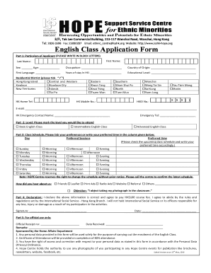 Fillable Online English Class Application Form - ISS Hope Center Fax ...