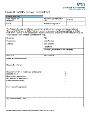 Fillable Online Cornwall Podiatry Service Referral Form Fax Email Print ...