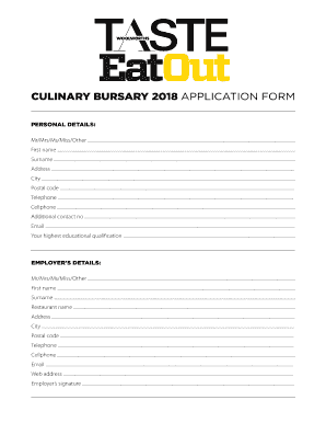 Fillable Online CULINARY BURSARY 2018 APPLICATION FORM Fax Email Print ...