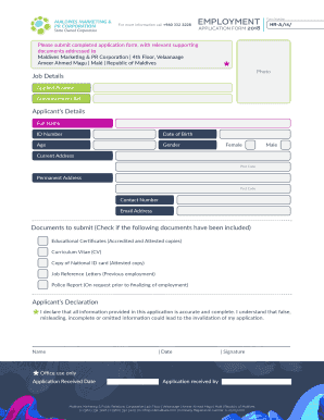 Fillable Online Employment Application Form - Visit Maldives Fax Email ...