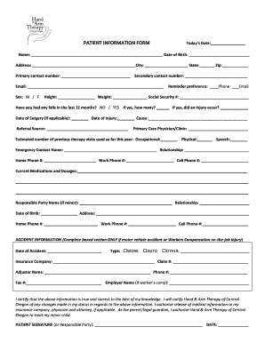 Fillable Online patient information form - Rehabilitation Therapist ...
