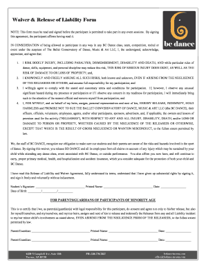 Fillable Online Waiver & Release of Liability Form - BC Dance Tucson ...
