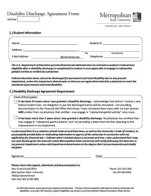 Fillable Online Disability Discharge Agreement Form Fax Email Print ...