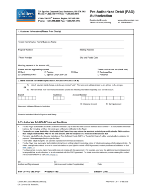 Fillable Online Pre-Authorized Debit (PAD) Authorization - Colliers International ... Fax Email ...